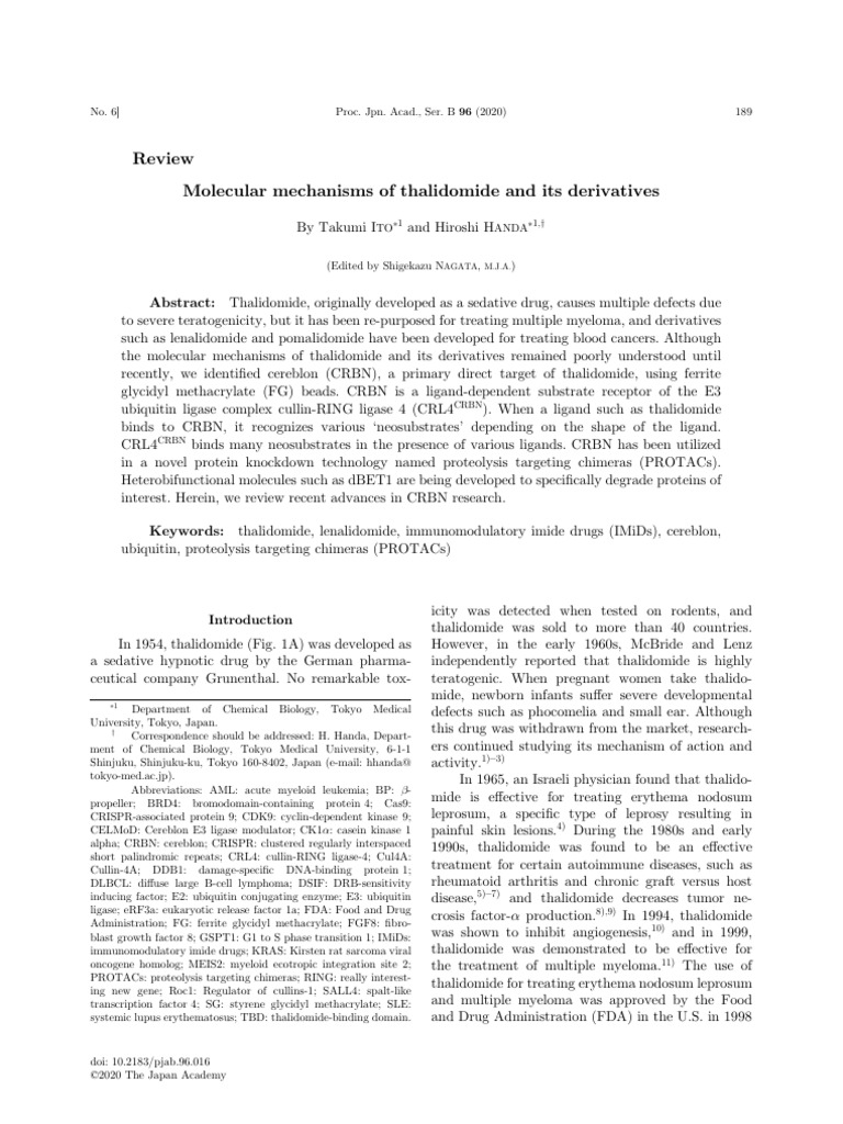 Molecular Mechanisms of Thalidomide and Its Derivatives | PDF ...