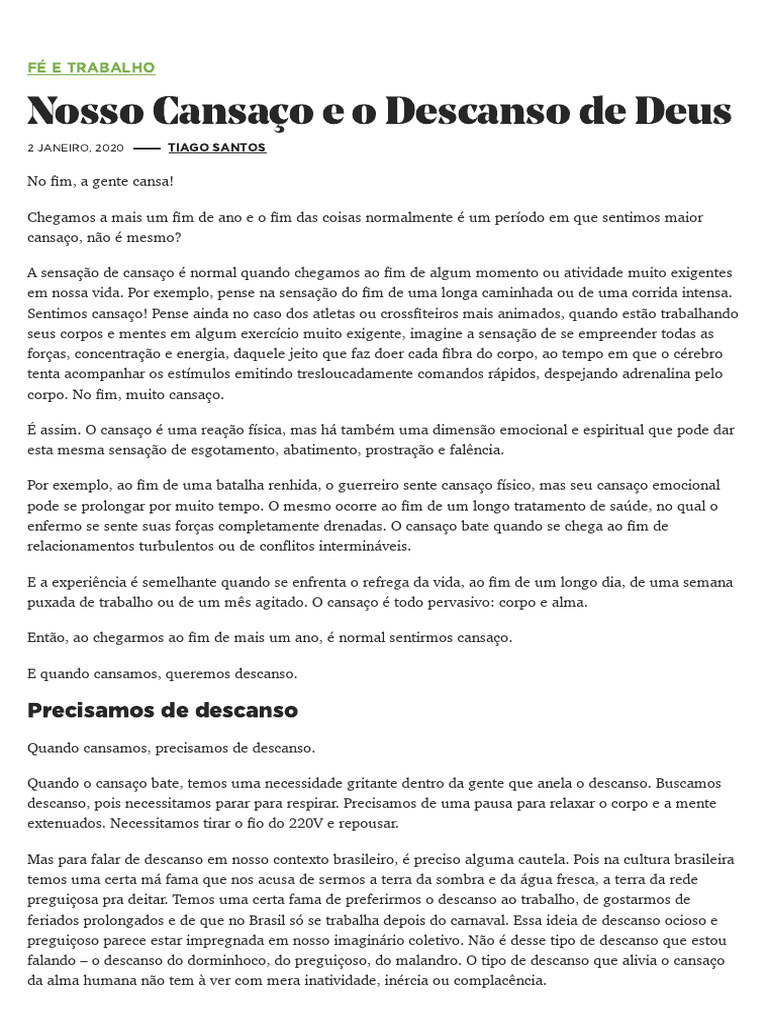Nosso Cansaço e o Descanso de Deus2 | PDF | Livro do Êxodo | Shabat