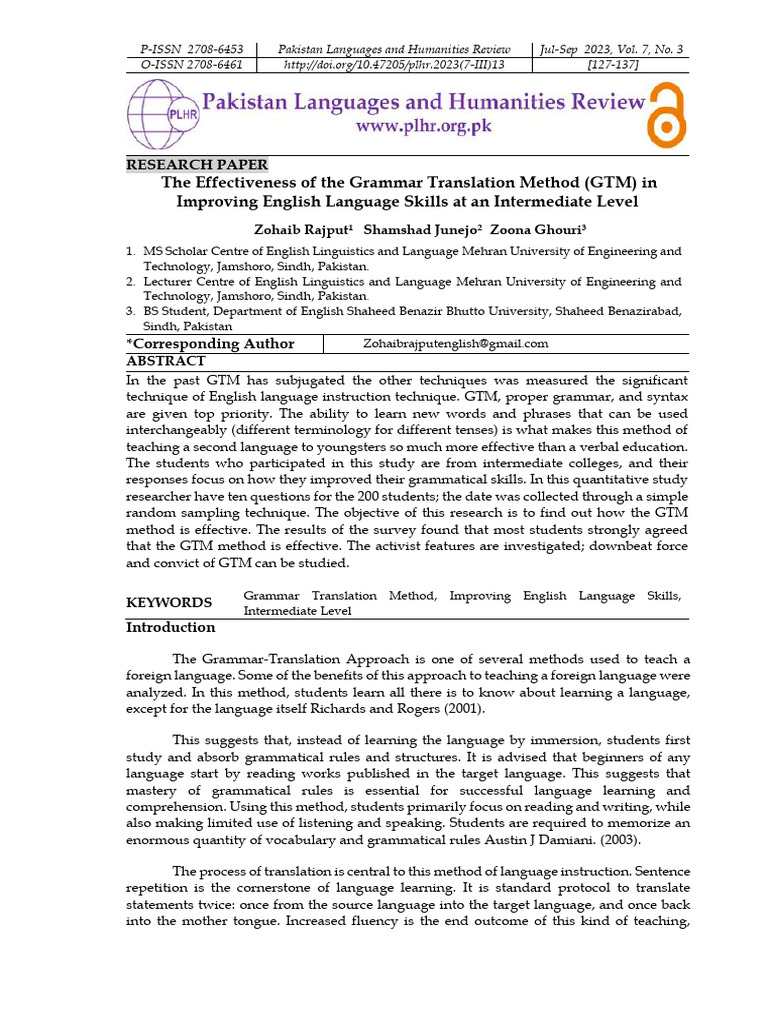 Effectiveness of Grammar Translation Method | PDF | Second Language | Grammar