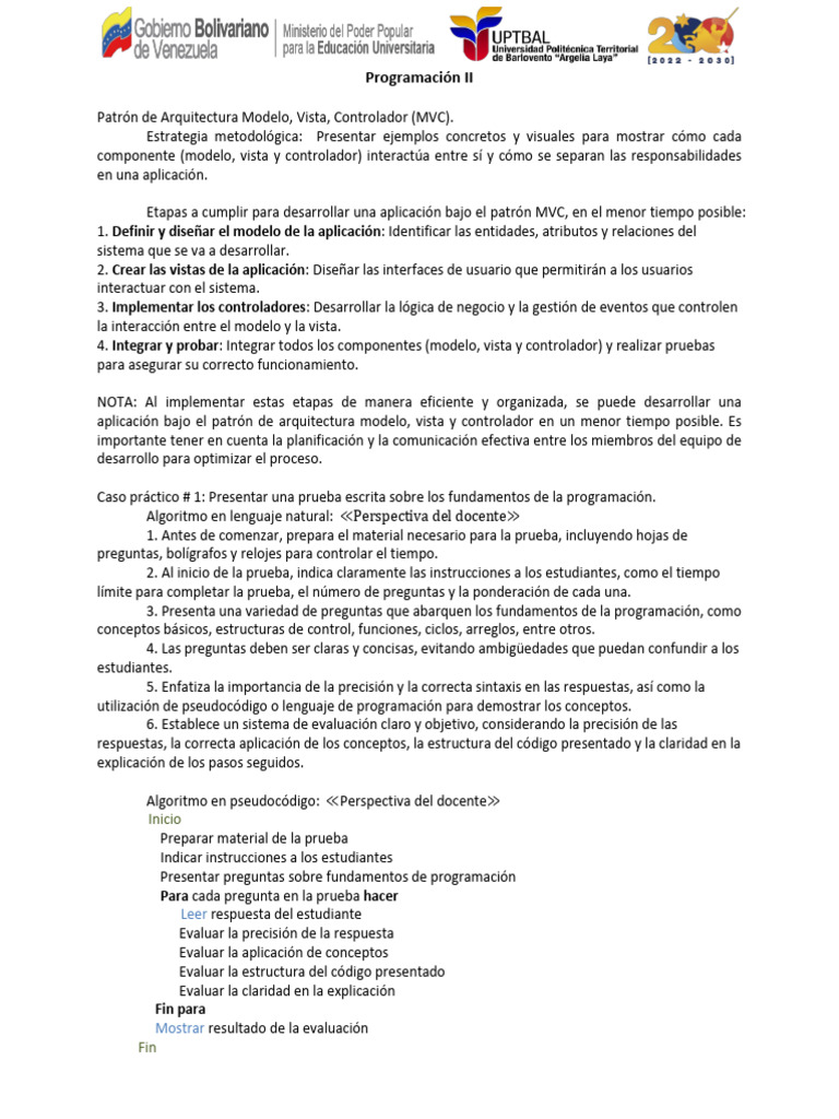 Guía Rápida para Implementar MVC | PDF | Programación de computadoras | Algoritmos