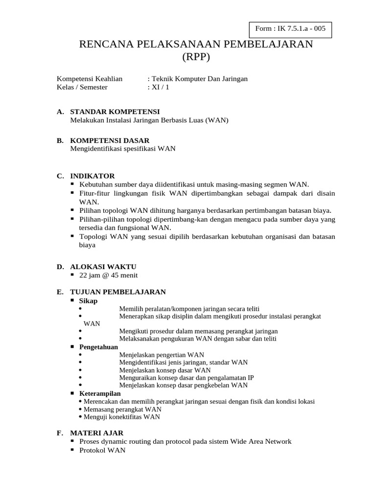 13 2 RPP Melakukan Instalasi Perangkat Jaringan Berbasis Luas (Wide Area Network) | PDF