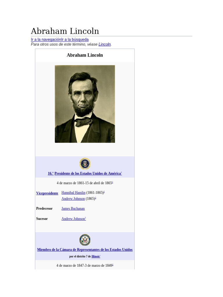 Abraham Lincoln: Vida y Presidencia | PDF | Abraham Lincoln | Guerra ...
