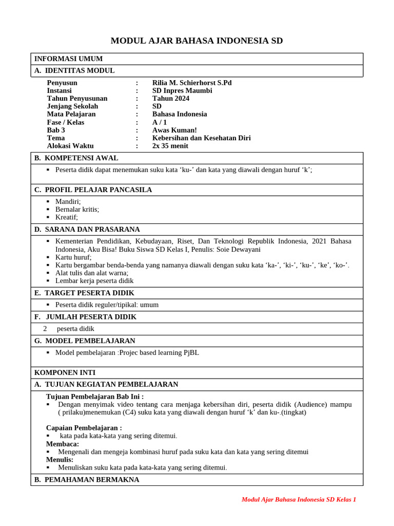 BAB 3 - MA B Indo Kls 1 (Datadikdasmen.com) | PDF