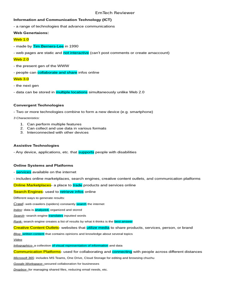 EmTech Reviewer | PDF | World Wide Web | Internet & Web