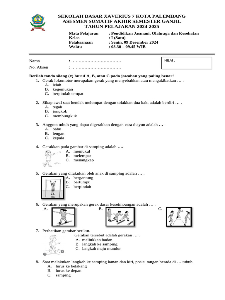 SOAL SAS PJOK Kls 1 | PDF