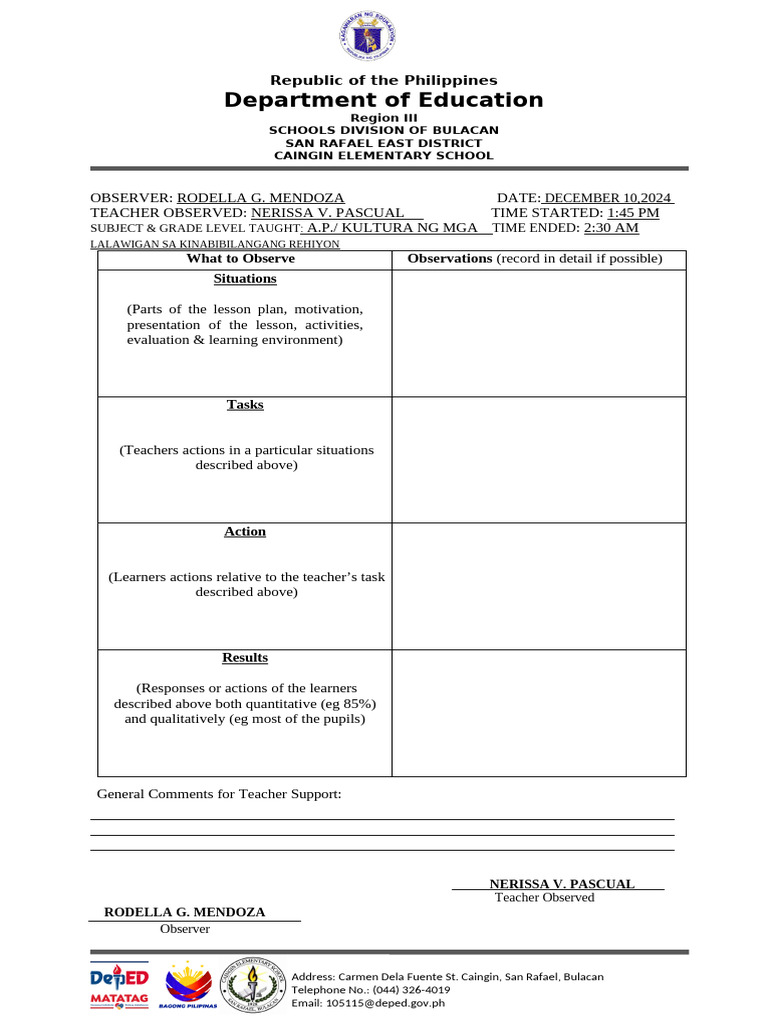 STAR-Classroom Observation Tool | PDF
