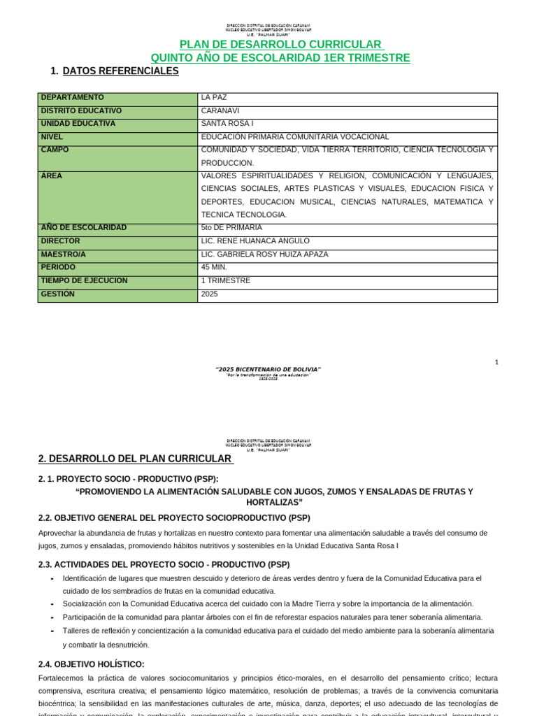 PDC 2025 Plan Desarrollo Curricular - 094518 | PDF | Bolivia