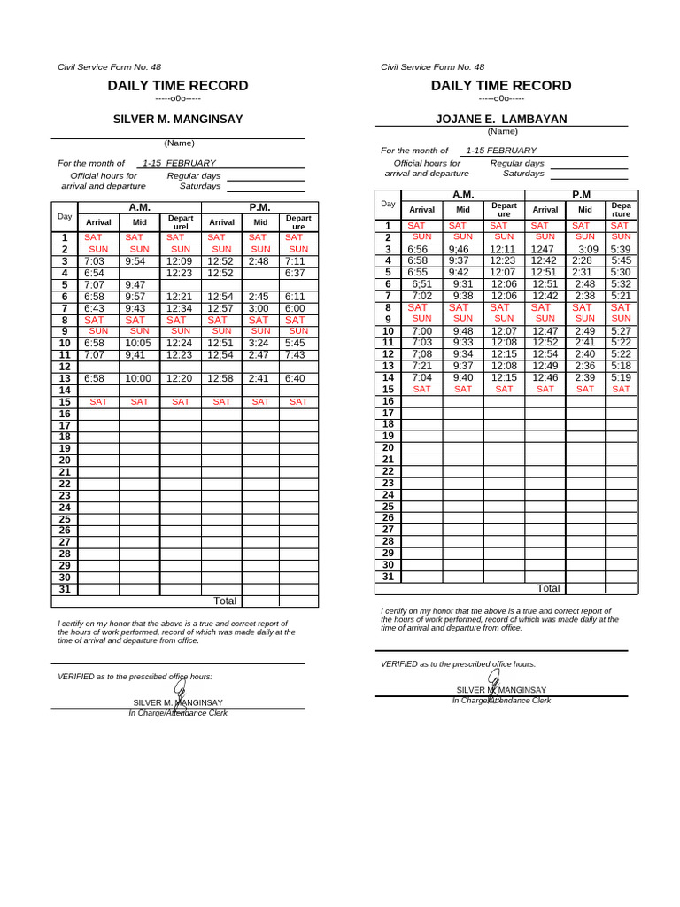 Daily Time Record (Zoom Aurora) | PDF