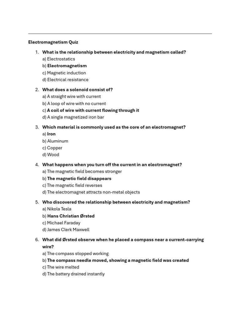 Grade 7: Electromagnetism Quiz | PDF | Magnetic Field | Electricity