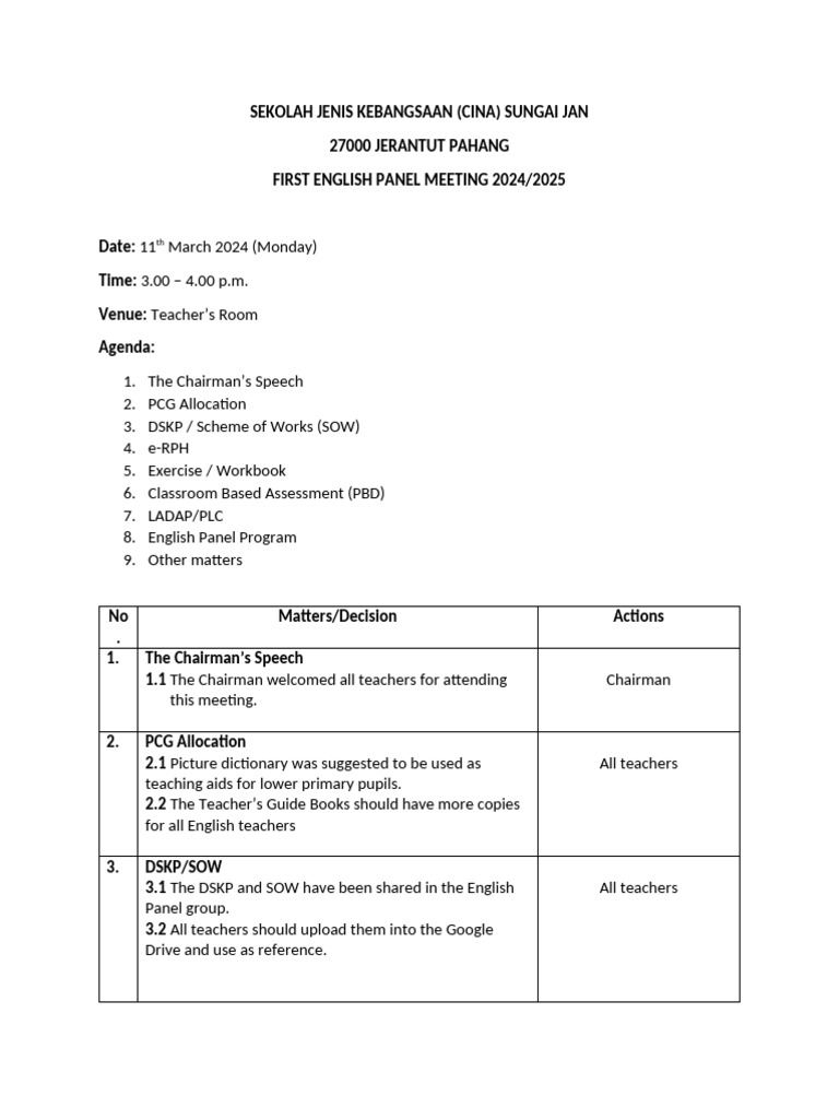 Minute Meeting English Panel | PDF | Education Theory | Behavior ...