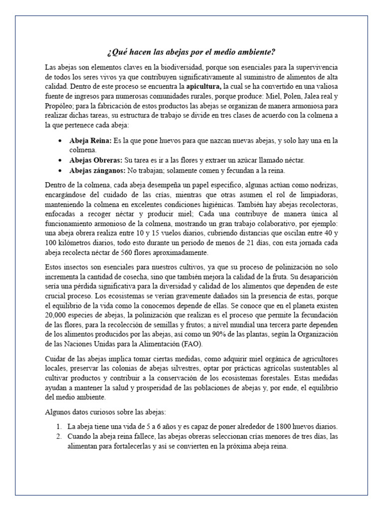 Importancia de las Abejas en el Ecosistema | PDF | Western Honey Bee ...