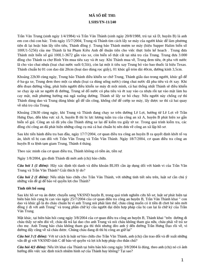 Đề - Đáp LS5, Hình sự | PDF