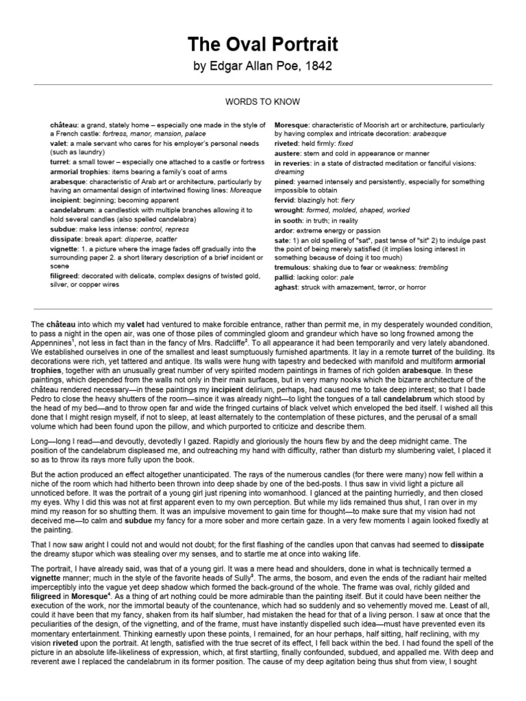 1842 Edgar Allan Poe The Oval Portrait | PDF