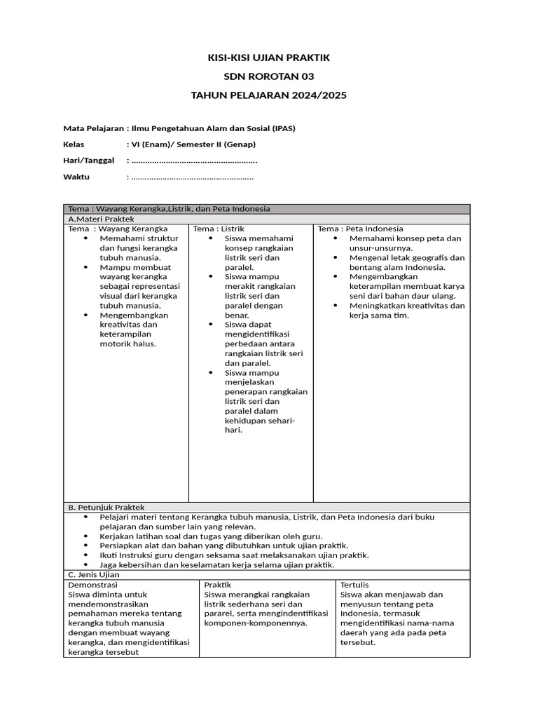 Kisi-Kisi Up Ipas 2025 | PDF