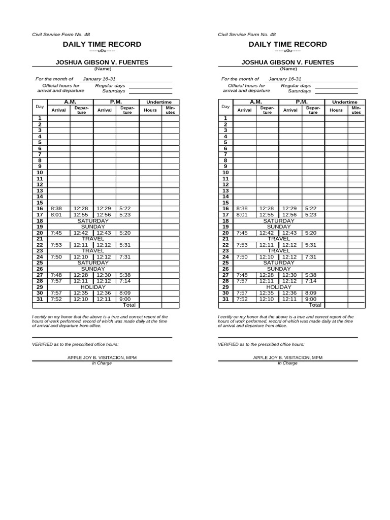 Appendix 24 - Daily Time Record (DTR) | PDF