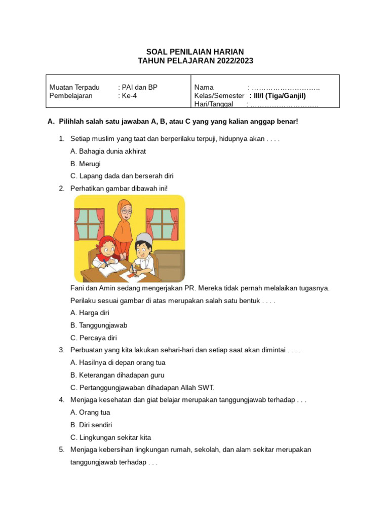 Soal PH Kelas 3 Ganjil K13 - Google Docs | PDF