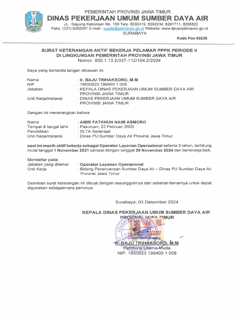 SK Aktif Bekerja (Amir) | PDF