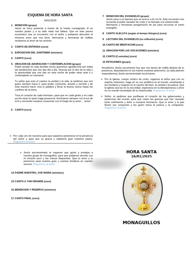 Esquema de Hora Santa | PDF | eucaristía | Adoración Cristiana Y Liturgia