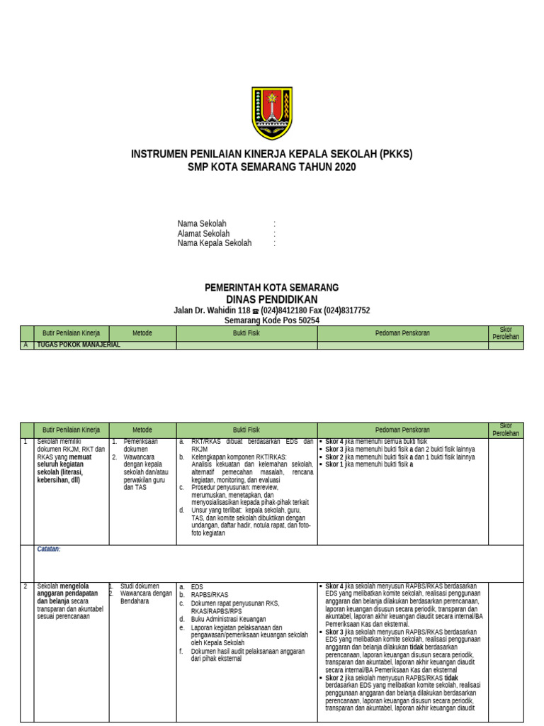 Instrumen PKKS SMP Kota Semarang Tahun 2020 | PDF