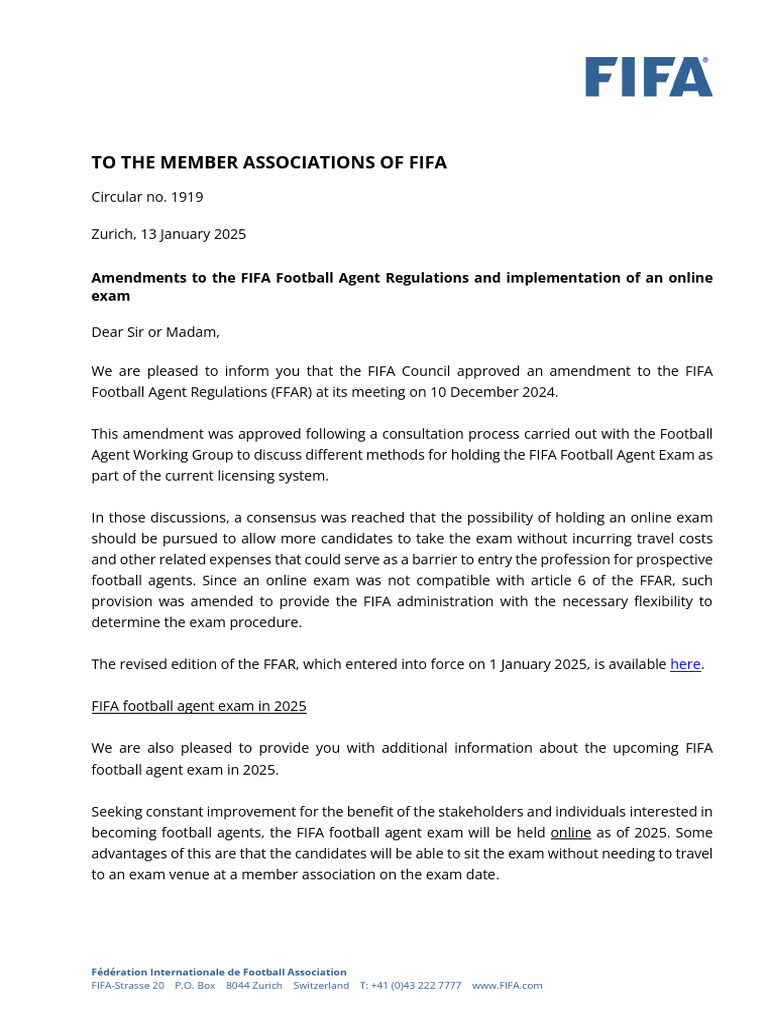 FIFA Football Agent Exam 2025 Update | PDF