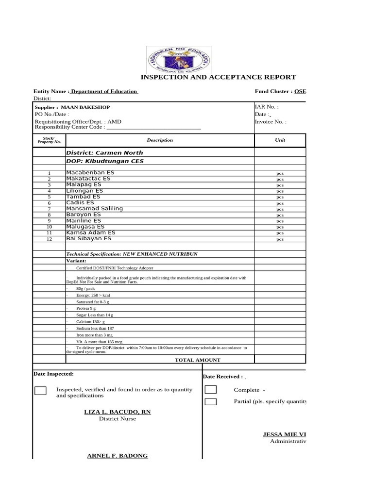 Sample Iar Sdo Procurement CND | PDF | Nutrition Facts Label | Determinants Of Health