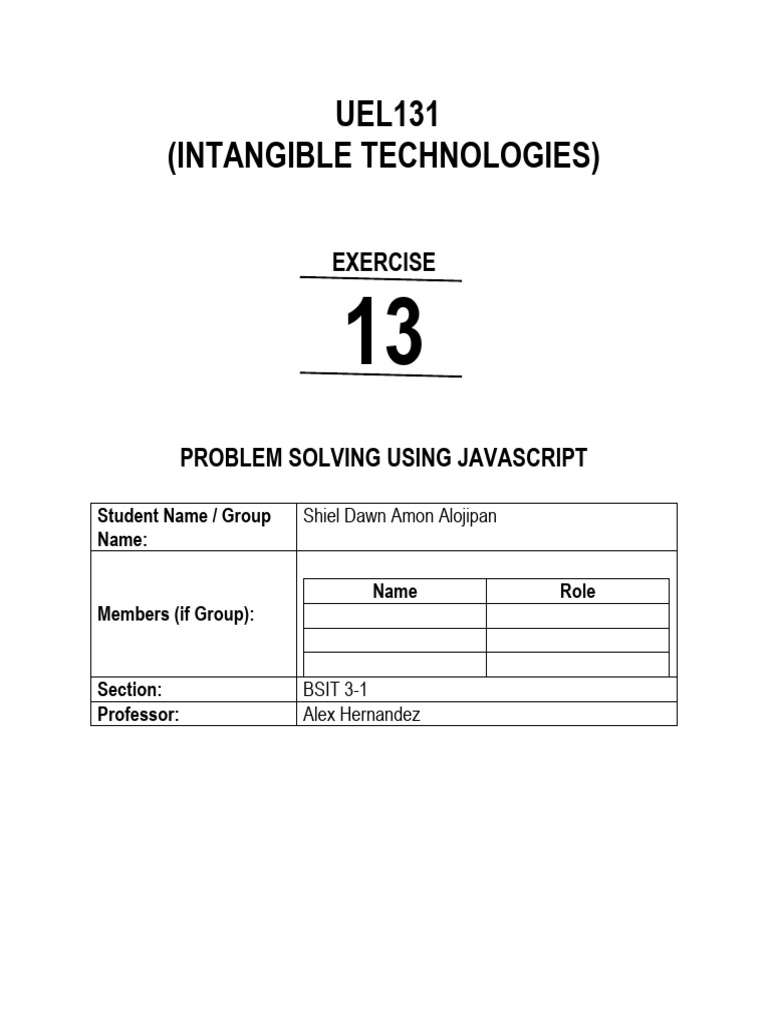 Week 13 Intangible Technologies Assessment Intro To JavaScript ...