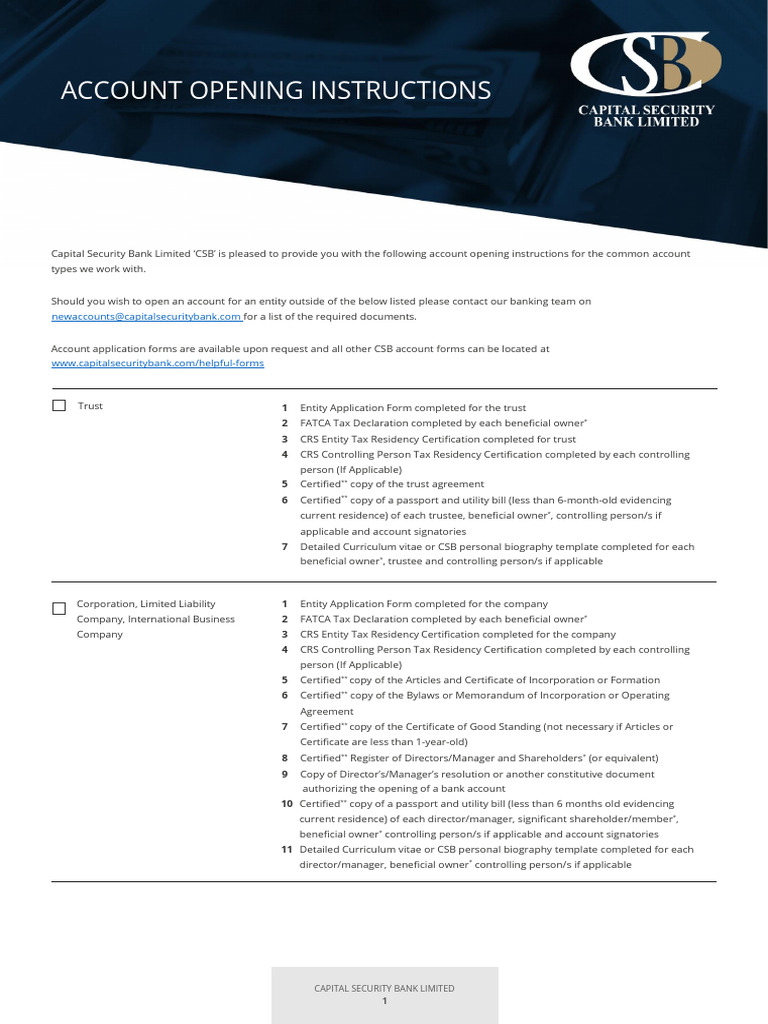 CSB Account Opening Instructions 2022 | PDF | Identity Document | Legal ...