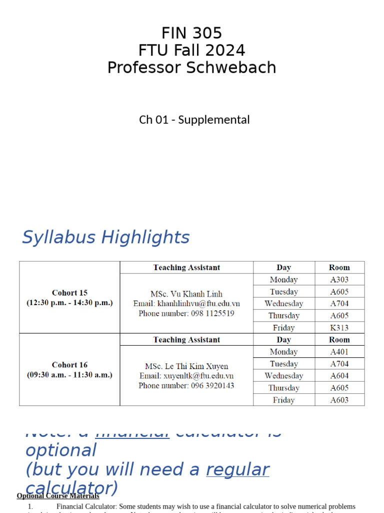 FIN305 FTU FA24 Ch01 Supplemental | PDF