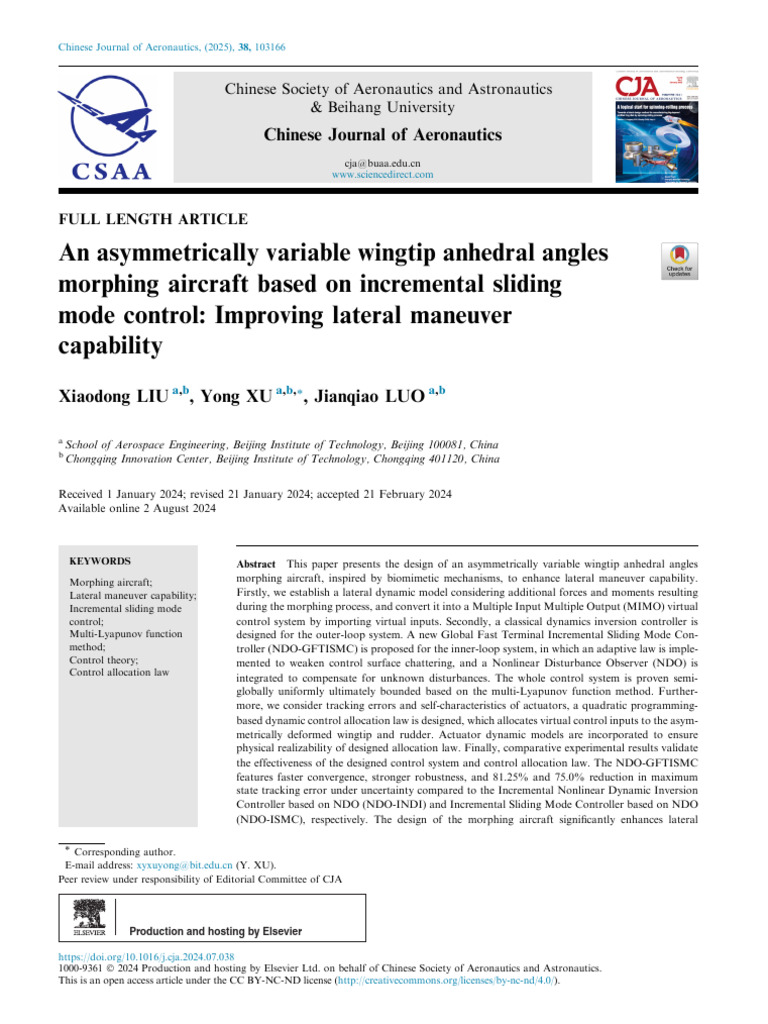 Asymmetric Wingtip Morphing Aircraft Control | PDF | Force | Mechanics