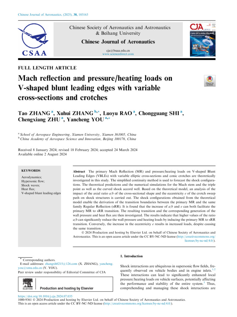 Mach Reflection and Pressure Heating Loads On V Shaped B 2025 Chinese Journa | PDF | Ellipse ...