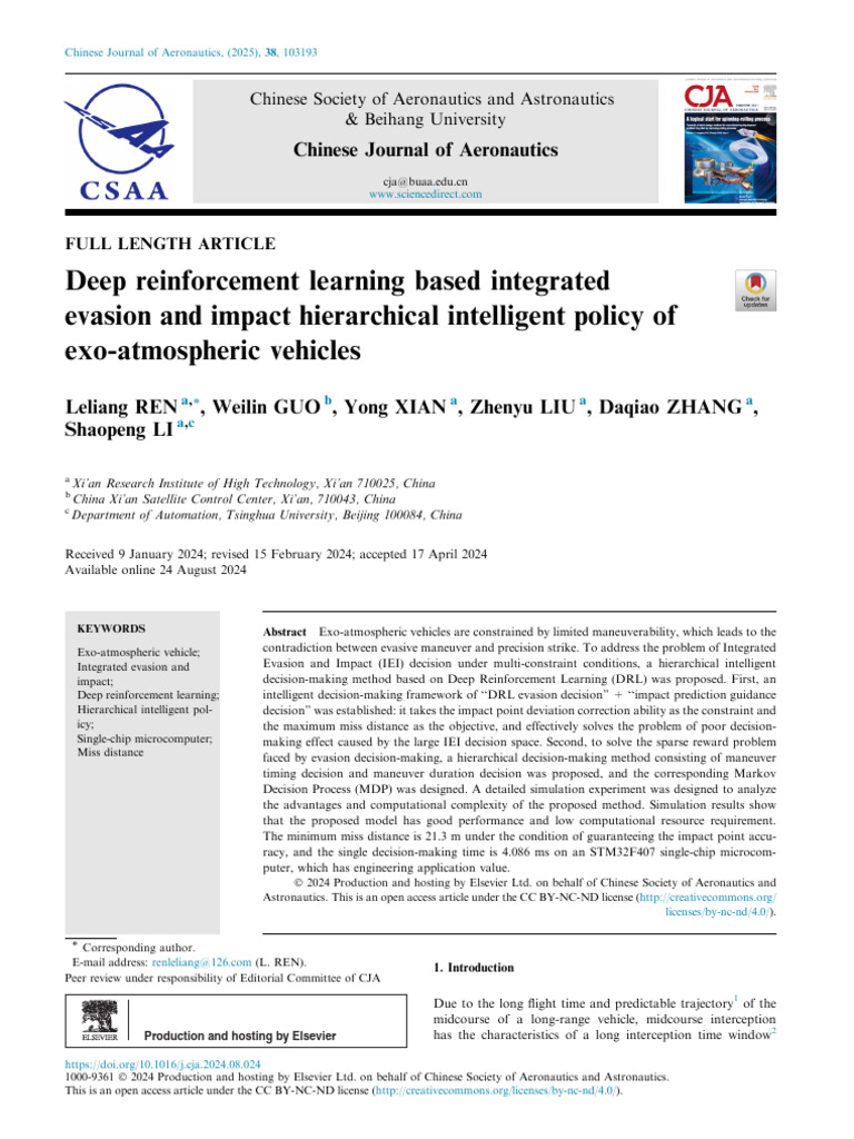 Deep Reinforcement Learning Based Integrated Evasion And 2025 Chinese