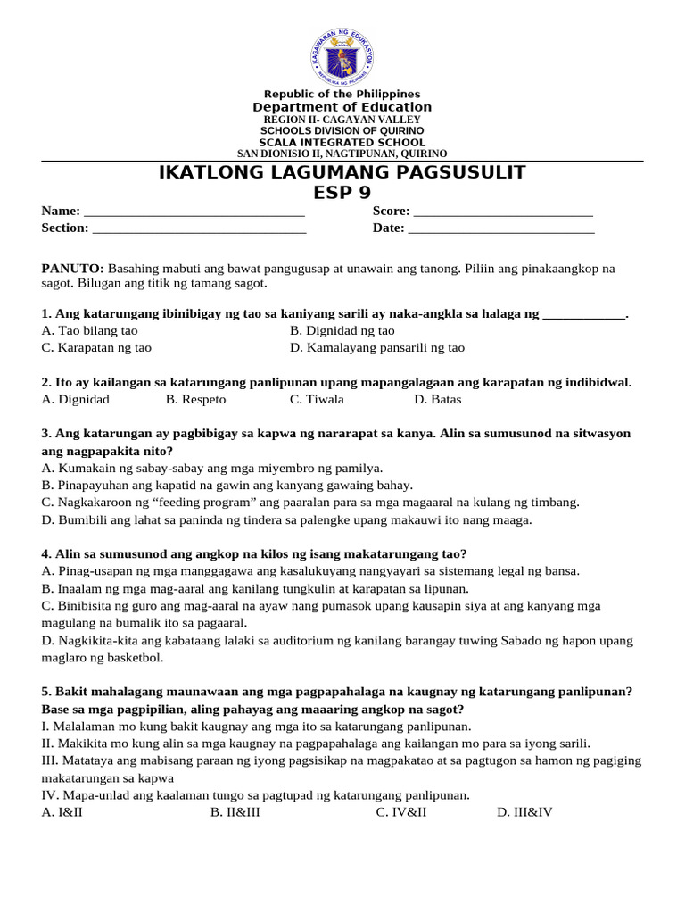 ESP9 SUMMATIVE | PDF