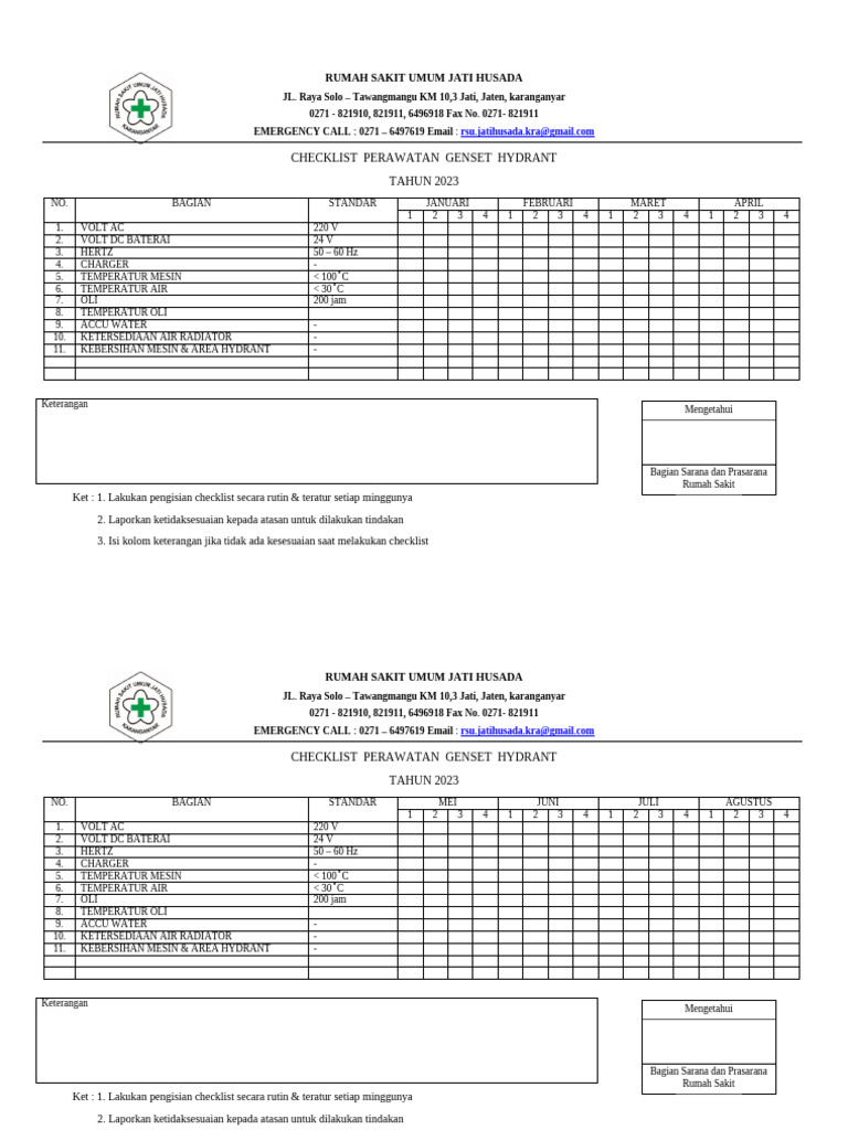 Checklist Pemeliharaan Hydrant | PDF