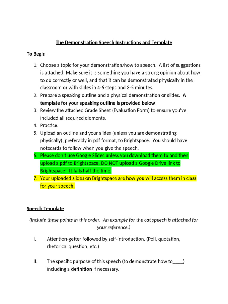 Demo Speech Template - Instructions D334 | PDF | Learning | Human ...