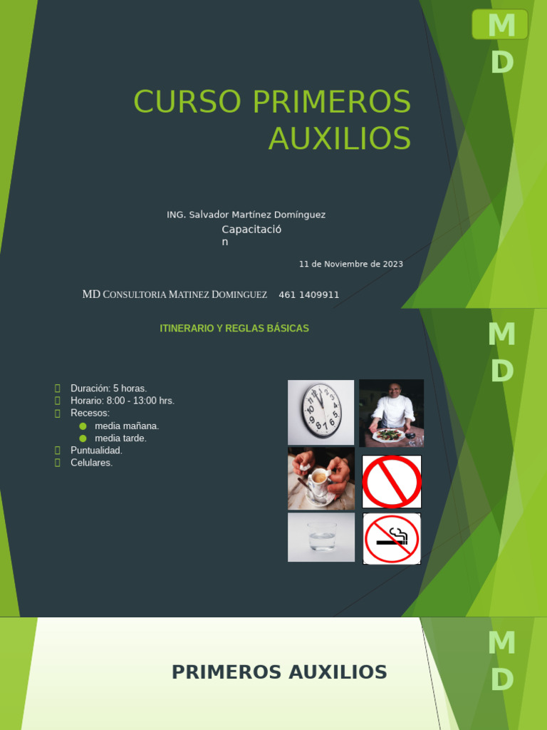 Presentación Primeros Auxilios MD-2 | PDF | Reanimación cardiopulmonar | Presión sanguínea