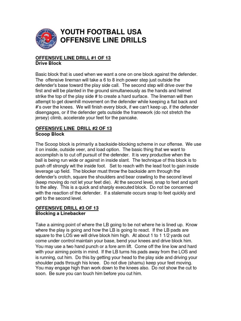 Youth Offensive Line Drills | PDF | Gridiron Football | Ball Games