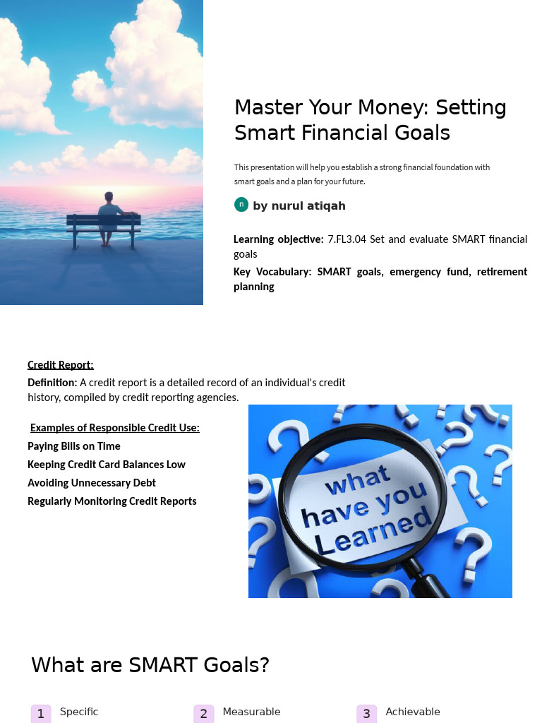 SMART Financial Goals for Success | PDF | Goal | Expense