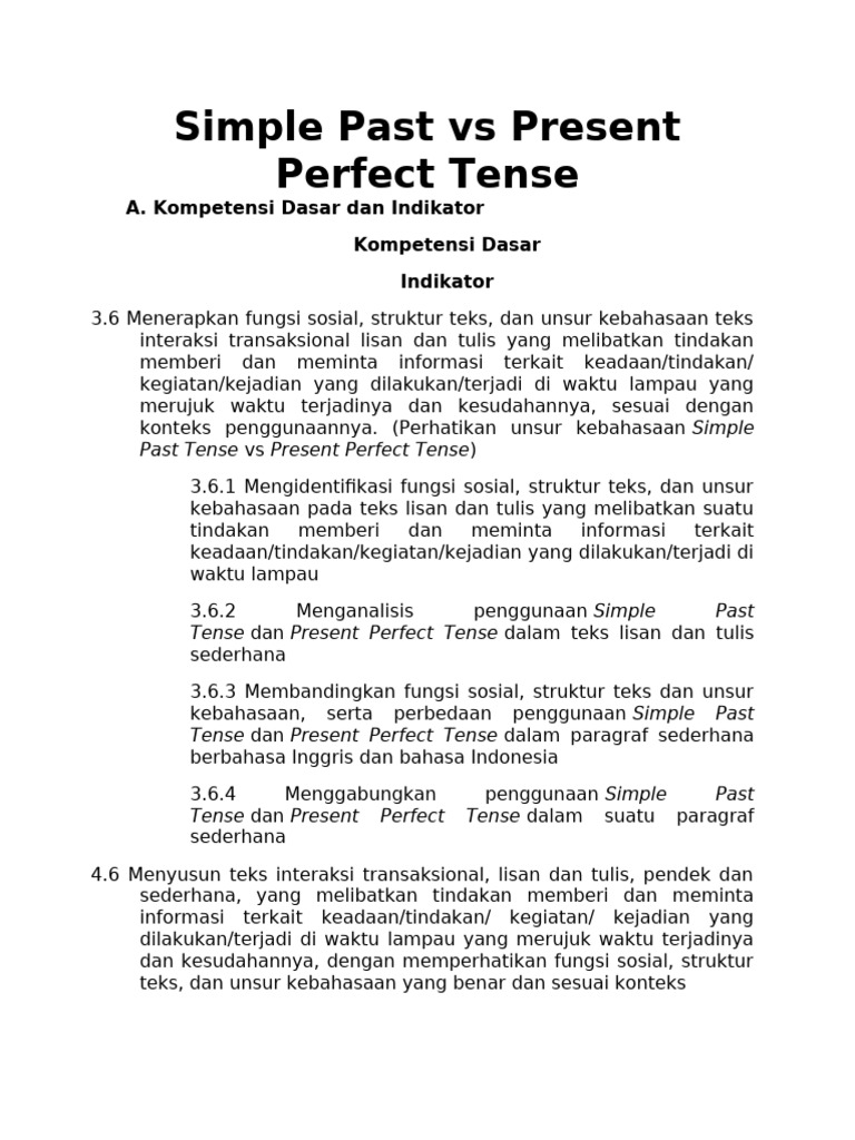Simple Past Vs Present Perfect Tense | PDF