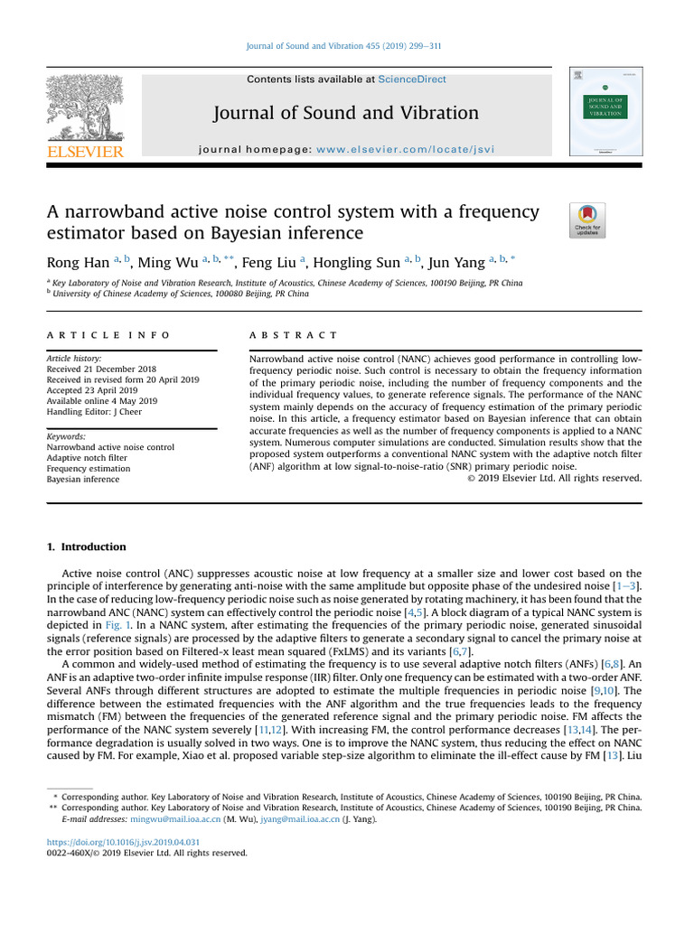 A Narrowband Active Noise Control System With A Frequency Estimator Based On Bayesian Inference ...