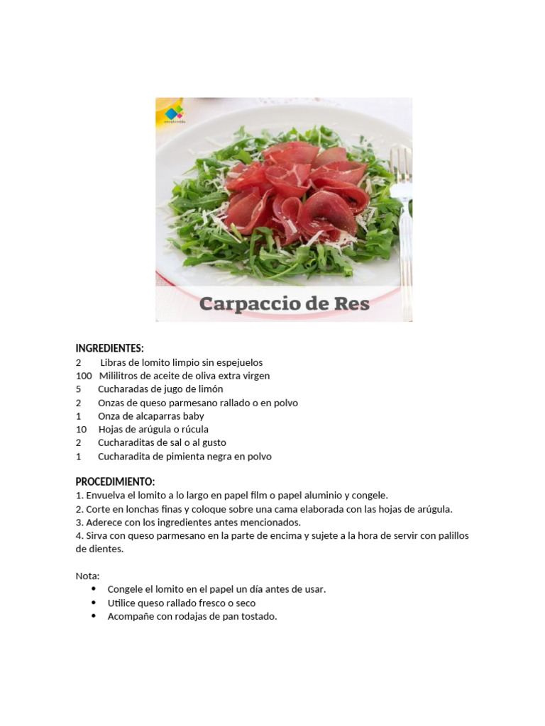 Carpaccio de Lomito de Res | PDF