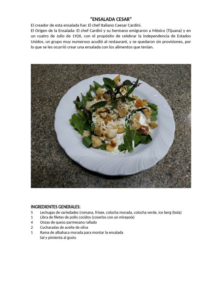 Receta de Ensalada César Clásica | PDF