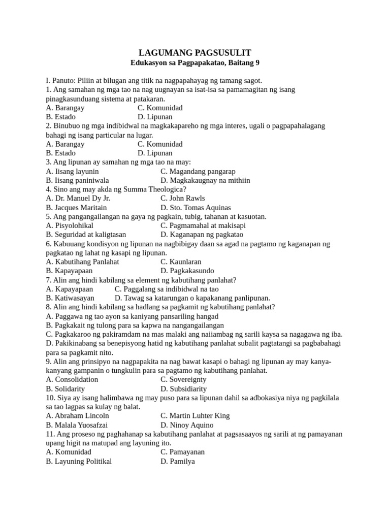 Lagumang Pagsusulit | PDF