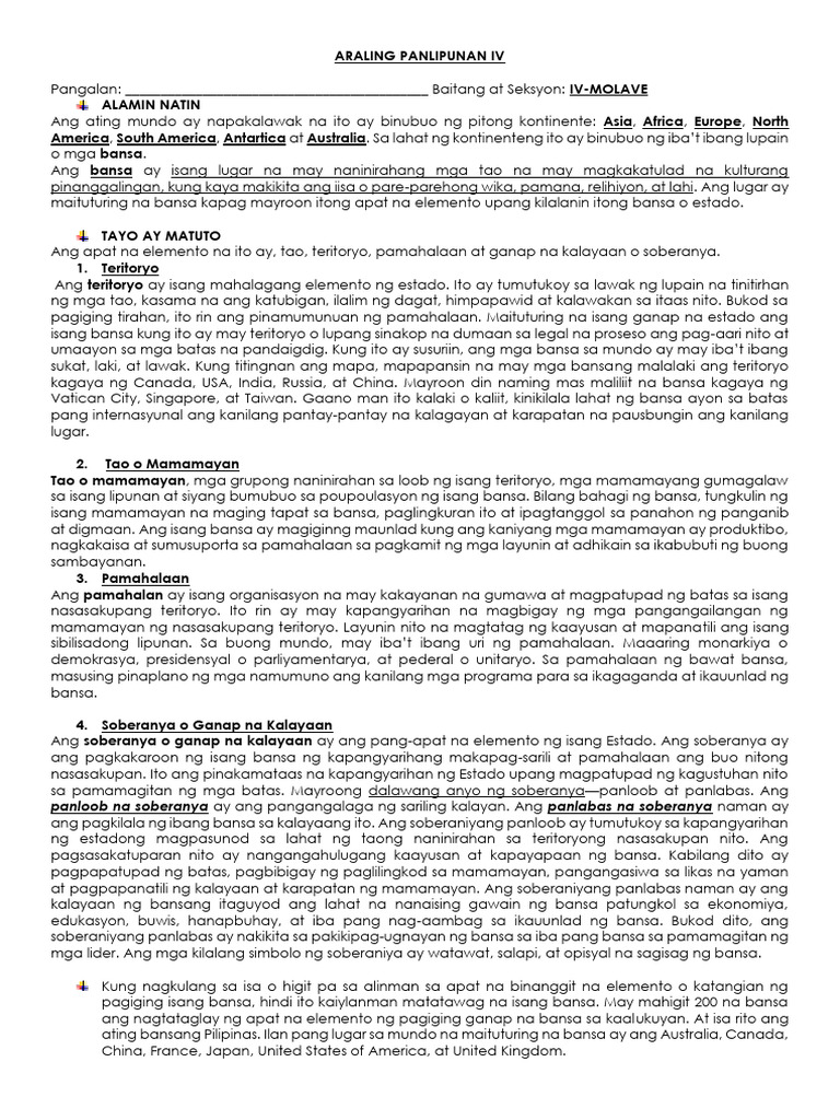 AP 4 - Bansa at Mga Elemento Nito | PDF