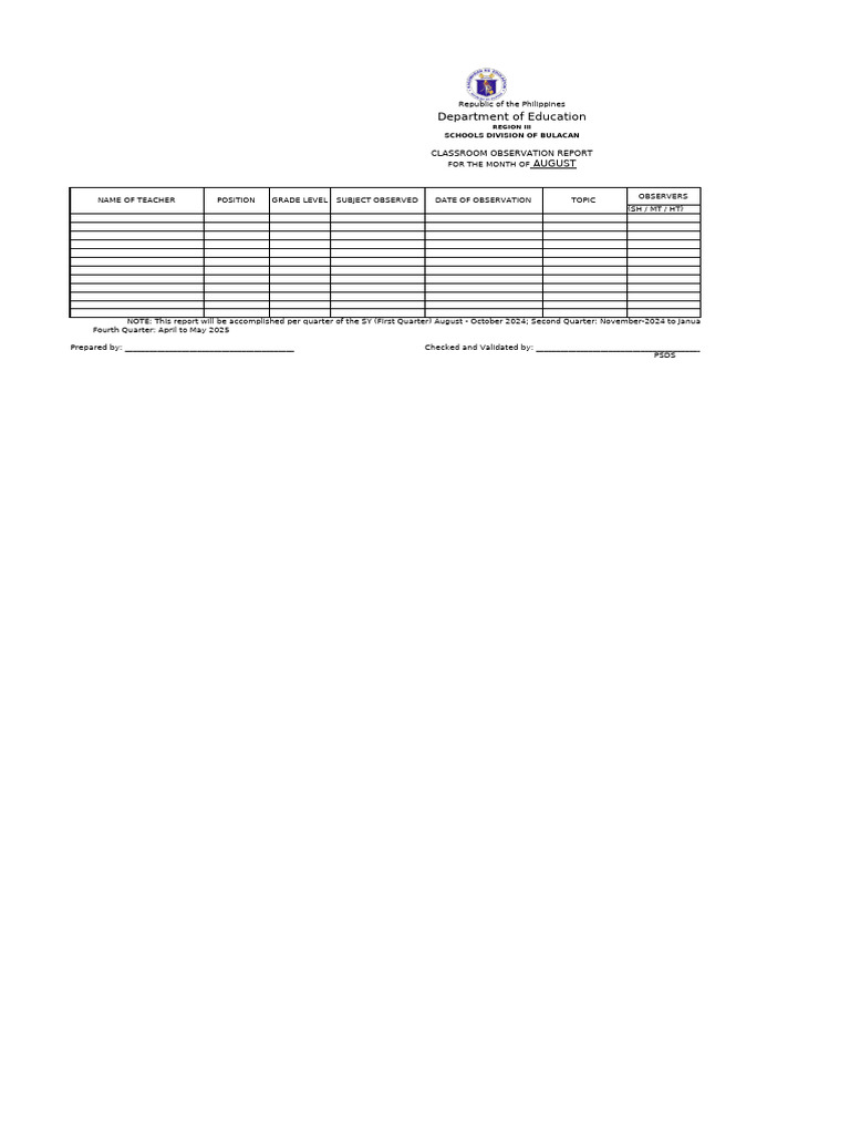 Classroom Observation Report 2024-2025 | PDF | Government | Public ...