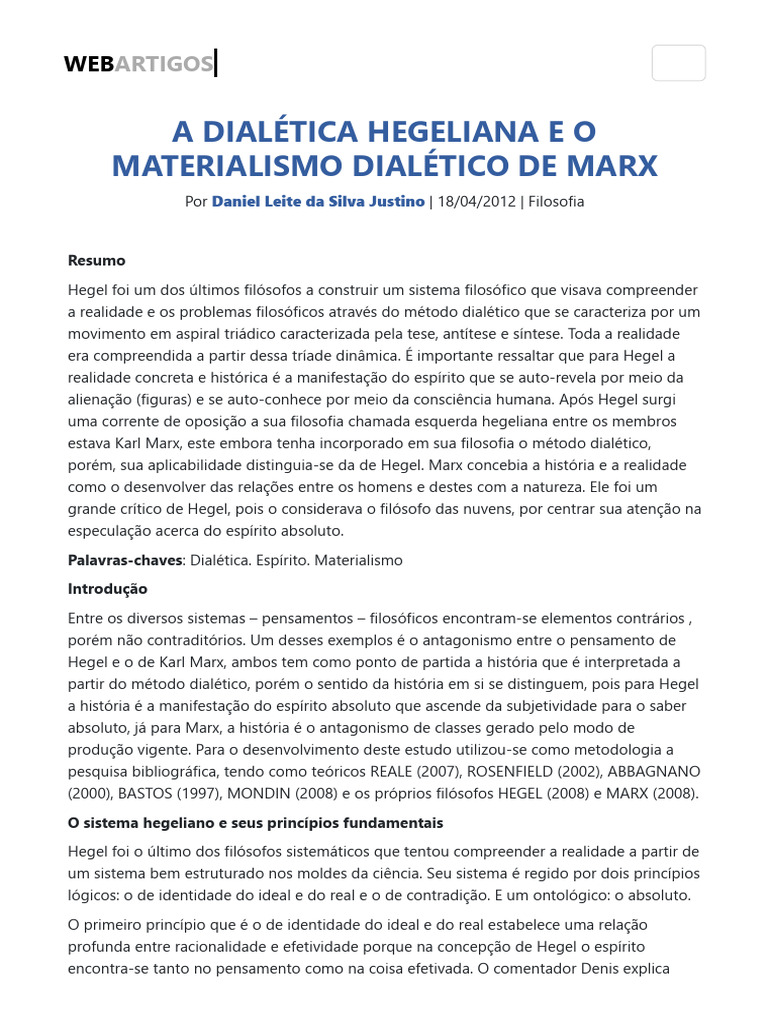 A Dialética Hegeliana e o Materialismo Dialético de Marx | PDF ...