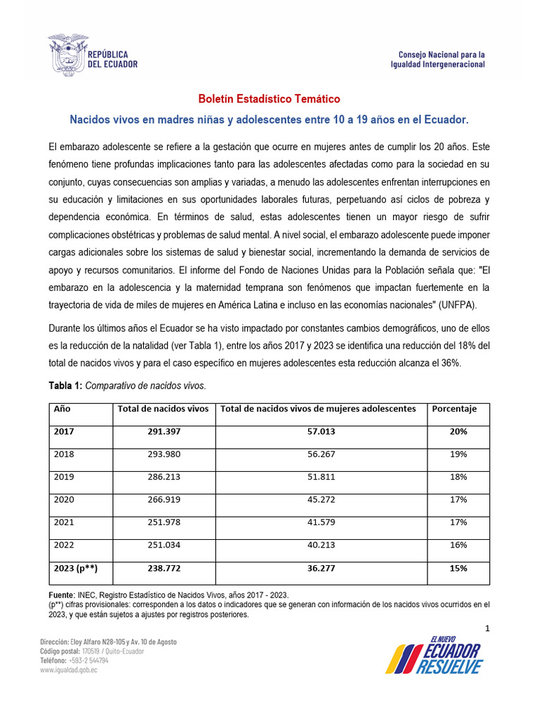 Boletin Estadistico Embarazo Adolescente 20240722 | PDF | El embarazo | Mujer