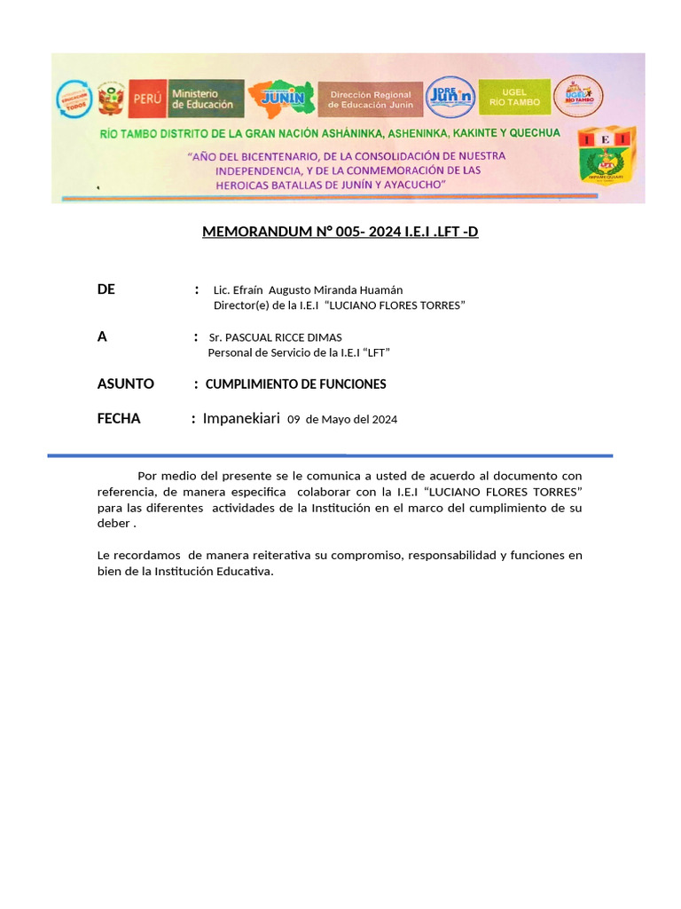 Memorandum 2024: Cumplimiento Funciones | PDF