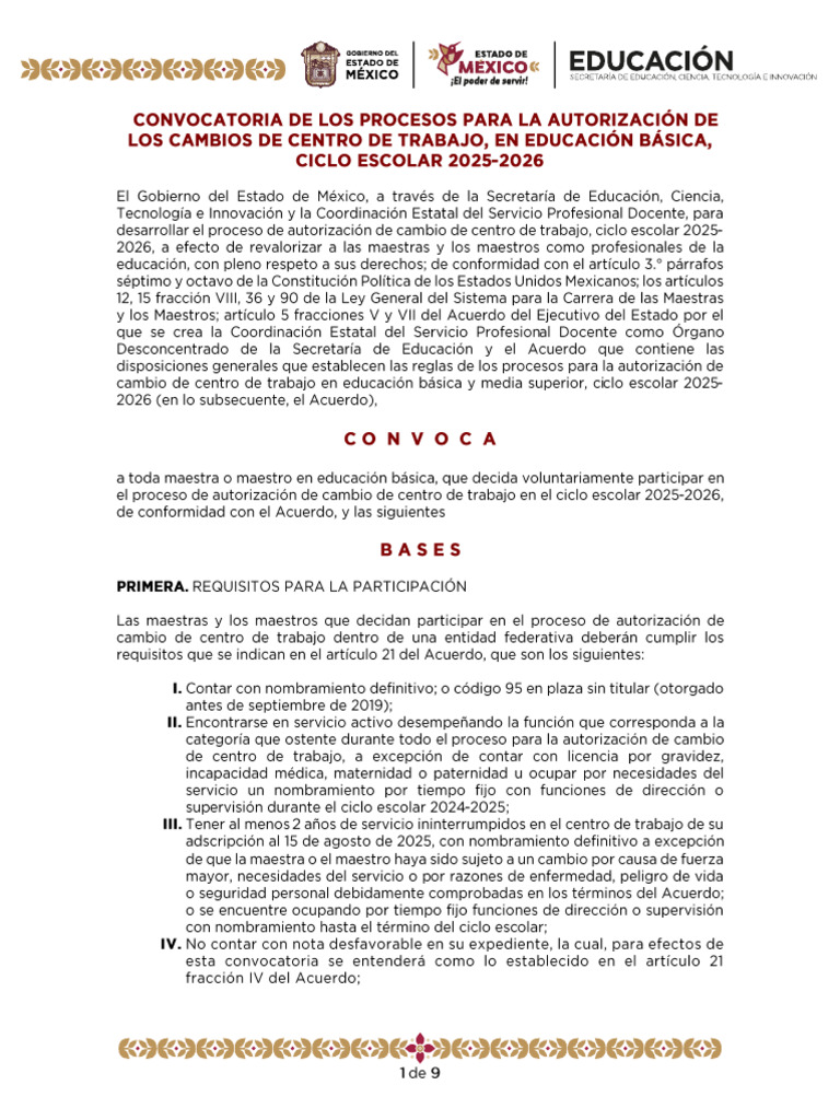 Convocatoria Cambios Cct 15 | PDF