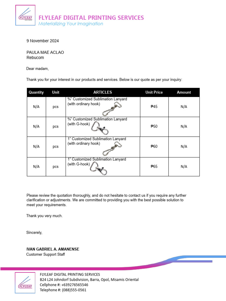 Customized Lanyard Quote 2024 | PDF