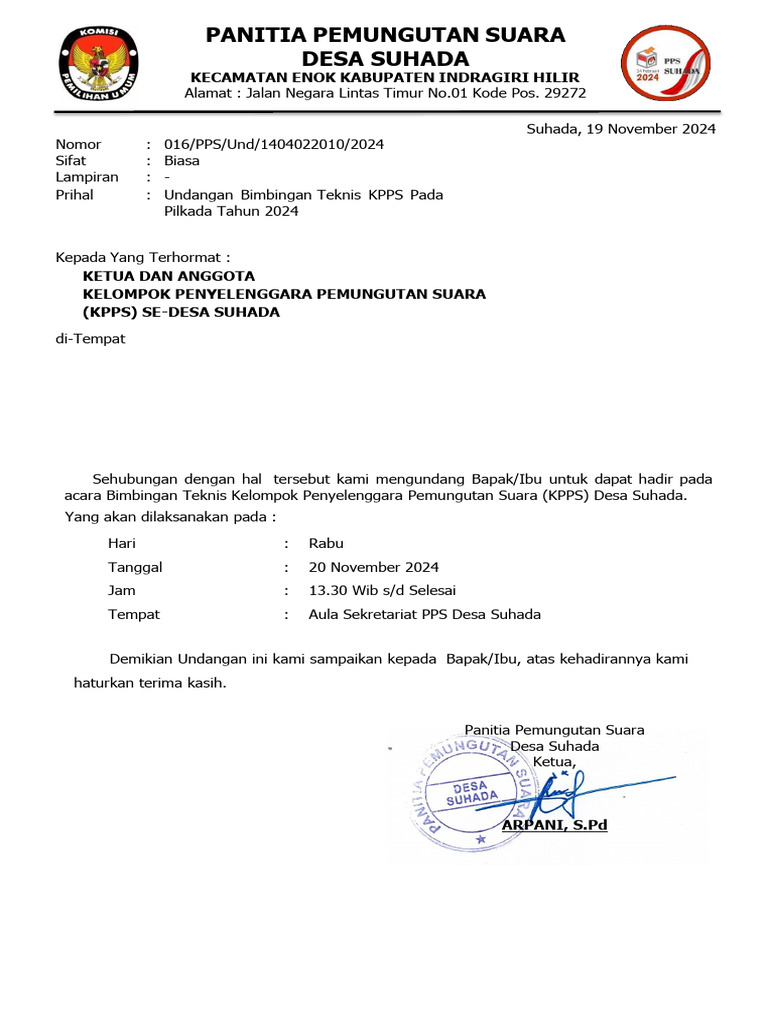 Undangan Bimtek KPPS Pilkada 2024 | PDF